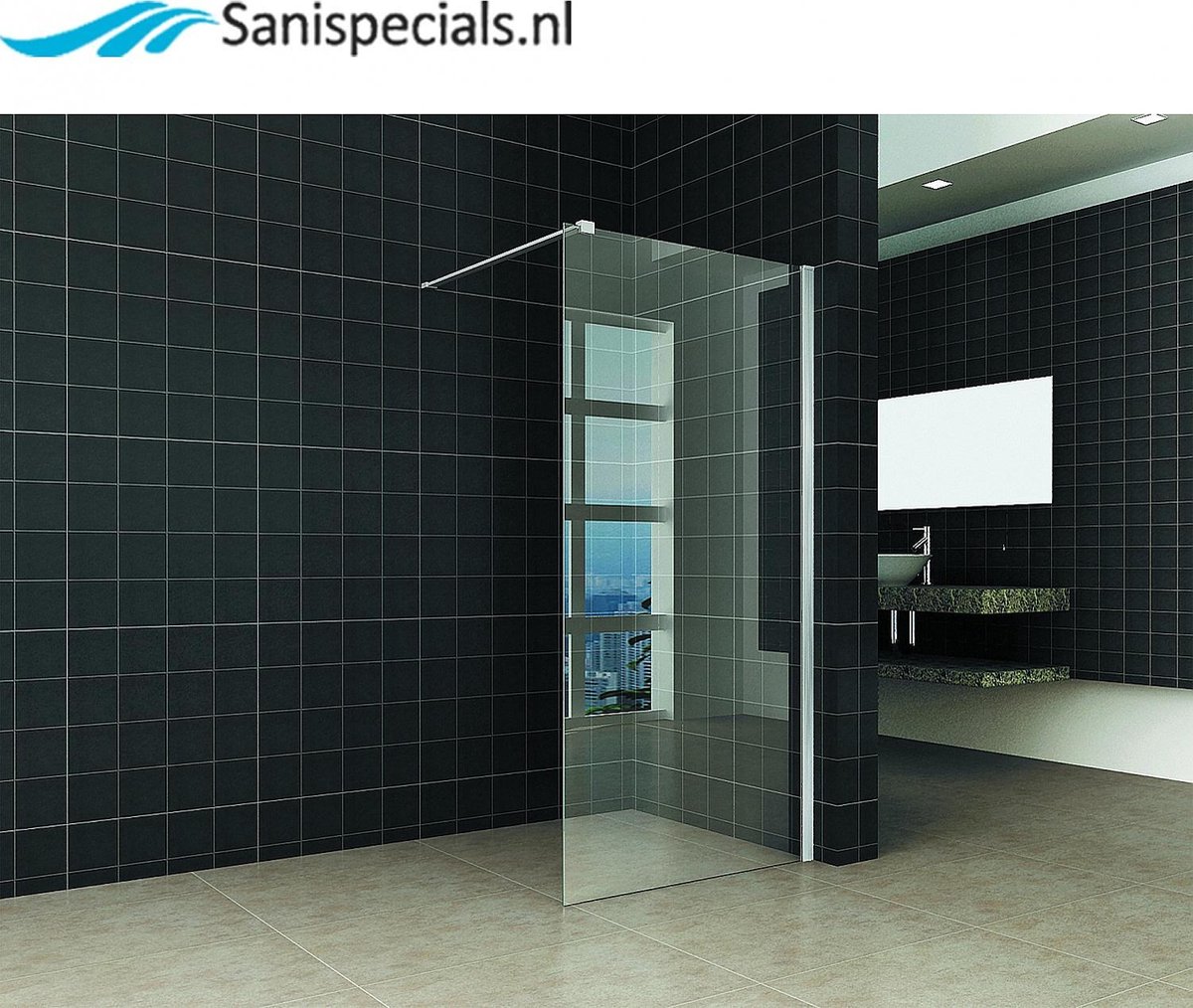 Wiesbaden Brush inloopdouche met RVS profiel 100x200cm 10mm glas met ...